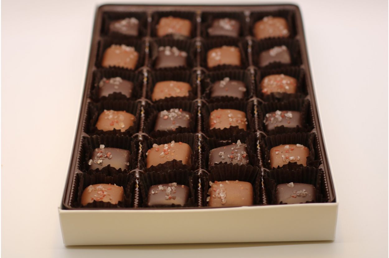 Milk & Dark Chocolate Sea Salt Caramels – Mueller Chocolate Co